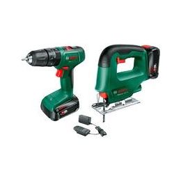 Bosch Akku-Schlagbohrschrauber EasyImpact 18V-40 & Akku-Stichsäge EasySaw 18V-70, Werkzeug-Set grün/schwarz, 2x Li-Ionen Akku 2,0Ah, Koffer, POWER FOR ALL ALLIANCE Leistung/Spannung: Akku-Betrieb, 18Volt Max. Drehzahl: 1.630 U/min Werkzeug-Aufnahme: Schnellspann-Bohrfutter Betriebsart: Akku