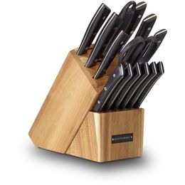 ECHTWERK Messerblock Premium (15tlg), aus Akazienholz mit Gummifüßen, Messer Set aus Klingenstahl, 15tlg, beige|braun