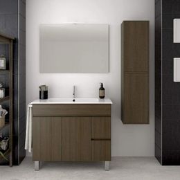 Ducha - Waschbeckenunterschrank auf Standfüßen temis mit Keramik Waschtisch und Spiegel - 2 Schubladen und reichlicher Stauraum mit Türen