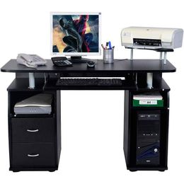 Giantex - Schreibtisch mit 2 Schubladen, Bürotisch mit Tastaturauszug / Regalen / Druckerablage, PC-Tisch Holz, Arbeitstisch Computertisch 120 x 55 x