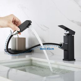 Auralum - Waschtisch Armatur Modernes Schwarz Wasserhahn Bad mit ausziehbarer Brause Einhebelmischer Wasserhahn für Waschbecken und Waschschalen