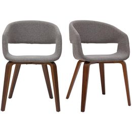 Miliboo Design-Stühle aus hellgrauem Stoff mit dunklen Holzbeinen (2er-Set) SLAM - Hellgrau