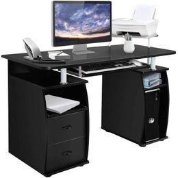 Costway - Computertisch mit Tastaturauszug Druckerablage Schubladen Schreibtisch 120cm Bürotisch Schwarz