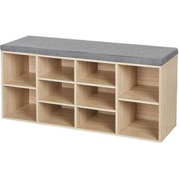 Songmics Vasagle Schuhbank, Schuhregal, Schuhaufbewahrung, 10 Fächer, 104 x 30 x 48 cm, Holzoptik SHL10NL - Holzfarben mit Maserung