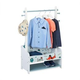 Kleiderständer Kinder, hbt: 101x71x30 cm, 4 Haken, 2 Ablagen, Garderobe, Kleiderstange für Kinderzimmer, bunt - Relaxdays