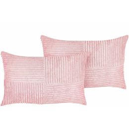 Beliani Set aus 2 Rosa dekorativen Kissen aus Cord 47 x 27 cm Gestreiftes Muster modernes Design Wurfkissen - Rosa