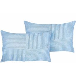 Beliani Set aus 2 Blau dekorativen Kissen aus Cord 47 x 27 cm Gestreiftes Muster modernes Design Wurfkissen - Blau