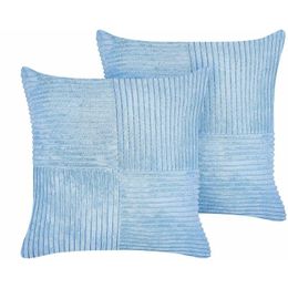 Beliani Set aus 2 Blau dekorativen Kissen aus Cord 43 x 43 cm Gestreiftes Muster modernes Design Wurfkissen - Blau