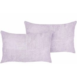 Beliani Set aus 2 Violett dekorativen Kissen aus Cord 47 x 27 cm Gestreiftes Muster modernes Design Wurfkissen - Violett