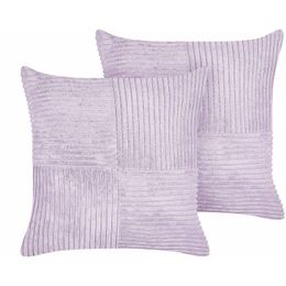 Beliani - Set aus 2 Violett dekorativen Kissen aus Cord 43 x 43 cm Gestreiftes Muster modernes Design Wurfkissen - Violett