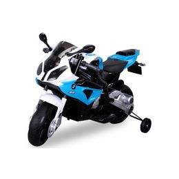 Actionbikes Motors Kindermotorrad BMW S 1000 RR, lizenziert, 70 Watt, EVA-Vollgummireifen, Stützräder, 12 V, Soundmodul (Blau)