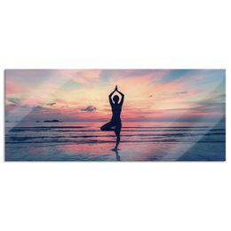 Pixxprint Glasbild Yoga am Strand