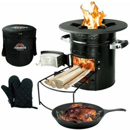 Raketenofen inkl. Grillpfanne Dutch Oven bbq Rocket Stove Camping-Ofen Schwarz - Arebos