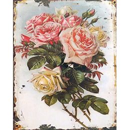 LB H&F Lilienburg Metallbild Schild Blechschild Bild Wandschild Blech bunt Metall Metallschild Dekoschild Wandbild Rose Shabby Vintage Retro Nostalgie Blumen Landhausstil Geschenk Mama Mutter Natur Küche Wohnzimmer ROSENSCHILD