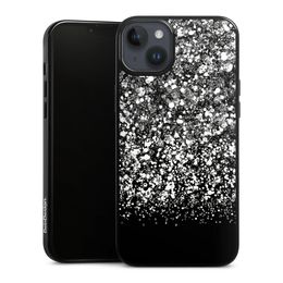 DeinDesign iPhone 14 Plus Handy Silikon H&uuml;lle Case schwarz Handyh&uuml;lle Muster Snowflake Glitzer