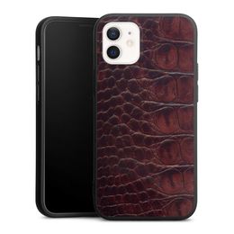 DeinDesign iPhone 12 mini Handy Premium Silikon H&uuml;lle Handyh&uuml;lle schwarz Case Leather Crocodile Animal Print Silikon Premium Case