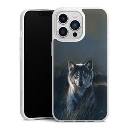 DeinDesign iPhone 13 Pro Handy Silikon H&uuml;lle Case wei&szlig; Handyh&uuml;lle Wolf Painting Nature Silikon Case