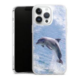 DeinDesign iPhone 14 Pro Max Handy Silikon H&uuml;lle Case transparent Handyh&uuml;lle Wale Ocean Dolphin Silikon Case