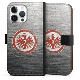DeinDesign iPhone 14 Pro Max Handy Klapph&uuml;lle Handyh&uuml;lle aus Kunst Leder schwarz Flip Case Eintracht Frankfurt Sge Logo Sideflip mit Lasche