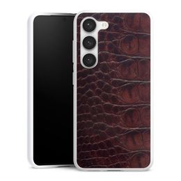 DeinDesign Galaxy S23 Handy Silikon H&uuml;lle Case wei&szlig; Handyh&uuml;lle Leather Crocodile Animal Print Silikon Case