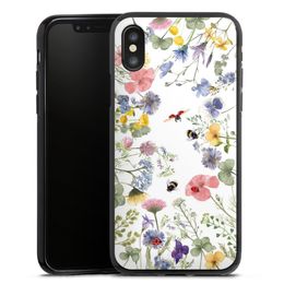 DeinDesign iPhone X Handy Silikon H&uuml;lle Case schwarz Handyh&uuml;lle Flowers Bee Muster