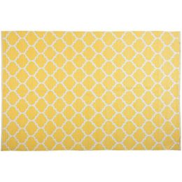 Beliani - Outdoor Teppich Gelb Weiß pvc 160 x 230 cm Kurzflor Marokkanisches Muster Handgewebt Rechteckig - Weiß