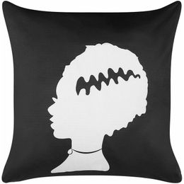 Beliani - Dekokissen Schwarz / Weiß aus Samtstoff 45 x 45 cm mit Frankensteins Braut Muster Quadratisch Halloween Motiv Wohnzimmer Accessoires