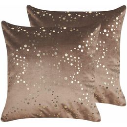 Beliani Dekokissen 2er Set Braun Samtstoff 45 x 45 cm Stoffbezug mit Polyester-Füllung Goldenen Punkten Accessories Wohn- u. Schlafzimmer Flur Diele - Gold