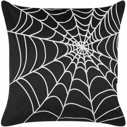 Beliani - Dekokissen Schwarz / Weiß aus Samtstoff 45 x 45 cm mit Spinnennetz-Muster Quadratisch Halloween Motiv Wohnzimmer Accessoires Dekoration