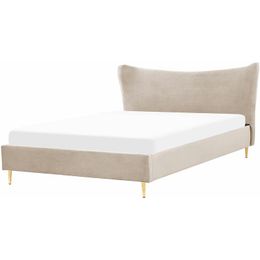 Beliani - Polsterbett Taupe aus Samt 160 x 200 cm mit Goldenen Metallbeinen Hohes Kopfteil Modern Elegant für Schlafzimmer