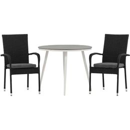 ebuy24 Break Gartenset Tisch 90x90cm, 2 Stühle Anna, grau,schwarz.