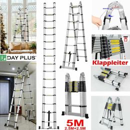 Alu Teleskopleiter Ausziehbar 5.0m Höhe Telescopic Ladder 150kg Stabil Profi Neu