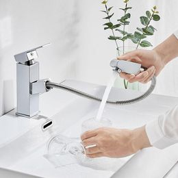 Auralum - Waschtisch Armatur Modernes Chrom Wasserhahn Bad mit ausziehbarer Brause Einhebelmischer Wasserhahn für Waschbecken und Waschschalen