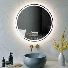KWW 60 cm LED Runder Badezimmer Eitelkeitsspiegel, Farbtemperatur Einstellbar, Anti-Nebel Dimmbare Lichter, Wand Befestigter Make-up-Spiegel mit