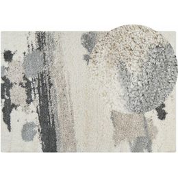Beliani Teppich Weiß / Grau 160 x 230 cm Rechteckig Langflor Hochflor Shaggy Abstraktes Muster Abstrakter Teppich für Wohnzimmer Schlafzimmer Flur - Weiß