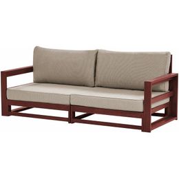 Beliani Lounge Sofa Mahagoni Braun Akazienholz Auflagen Taupe 2-Sitzer Ecksofa Retro Landhaus Stil Terrasse Outdoor Balkon Außenbereich - Dunkler Holzfarbton