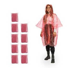 Relaxdays unisex Einweg-Regenponcho rot Einheitsgröße 10 St.