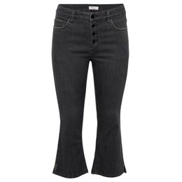 sheego Große Größen: Bootcut Jeans in 7/8-Länge mit Stickerei am Saum, black Denim, Gr.52