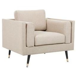 Miliboo Design-Sessel aus naturbeigem Stoff, schwarzem Holz und vergoldetem Metall STING