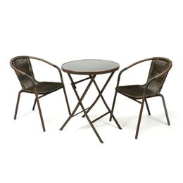 Vcm 3-tlg. Gartenm&ouml;belset Gartengarnitur Poly-Rattan Dunkelbraun Bistroset mit Glastisch Garten-Set