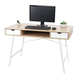 Schreibtisch MCW-E92, B&uuml;rotisch Computertisch, 3D-Struktur 120x60cm ~ naturbraun wei&szlig;