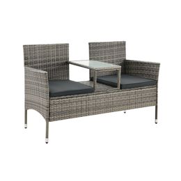 Juskys Polyrattan Gartenbank Monaco grau-meliert - 2-Sitzer Bank mit Tisch & Kissen - 133&times;63&times;84 cm