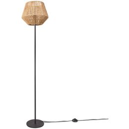 Stehlampe Modern Wohnzimmer Schlafzimmer Rattan Optik Boho Korb Stehleuchte E27 Einbeinig Schwarz, Natur (Ø33 cm) - Paco Home