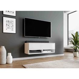 Furnix - tv Lowboard alyx Fernsehschrank Schrank 100 cm Weiß matt - Glänzend Weiß