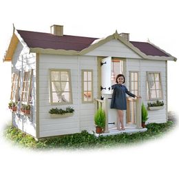 Spielhaus Holz xxl mit innerer Schlafcouch victoria - 335 x 170 x 207cm - casas Green House Bemaltes Haus, Transport inklusive