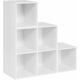 WOLTU Weißes Regal für Buch Spielzeug, Bücherregal mit 6 Fächern, Schrank für Wohnzimmer Schlafzimmer, Raumteil aus Holzewerkstoff, Würfelregal Stufenregal