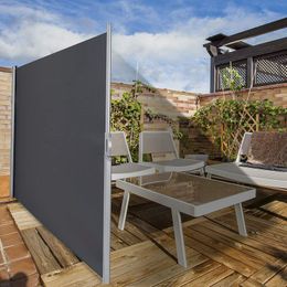Seitenmarkise 300x160cm ausziehbar ,Grau,Sonnenschutz Sichtschutz Windschutz für Garten, Veranda und Terrasse - Costway
