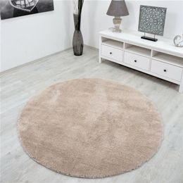 Teppich Hochflor Beige Extra Weich Mikrofiber Flauschiger für Wohnzimmer, Schlafzimmer, kinderzimmer,Ø 160 cm Rund
