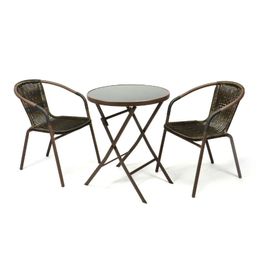 Vcm 3-tlg. Bistroset Balkonset Tisch Stuhl braun Sitzgarnitur Glastisch Bistrostuhl Poly-Rattan Dunkelbraun