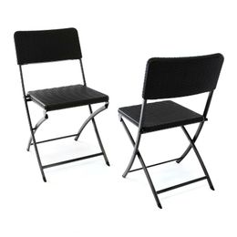 Vcm Klappstuhl 2er Set schwarz in Rattan-Optik Gartenstuhl Balkonstuhl 80 x 40 cm